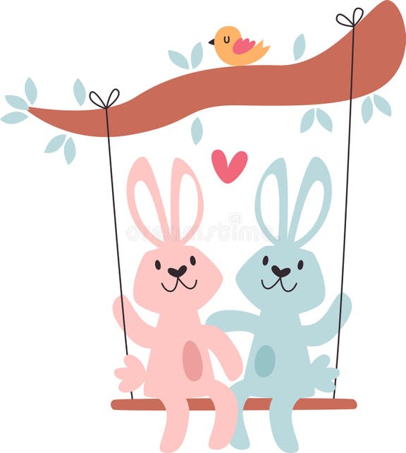 Rabbits on Swing stock vector. Illustration of isolated - 307533700