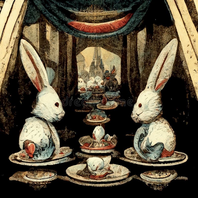 Rabbits at a tea party stock illustration. Illustration of singular ...