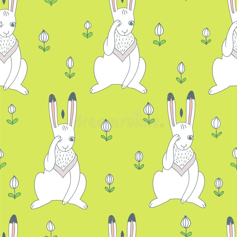 Rabbits. Vector Seamless Pattern Stock Vector - Illustration of bunny ...