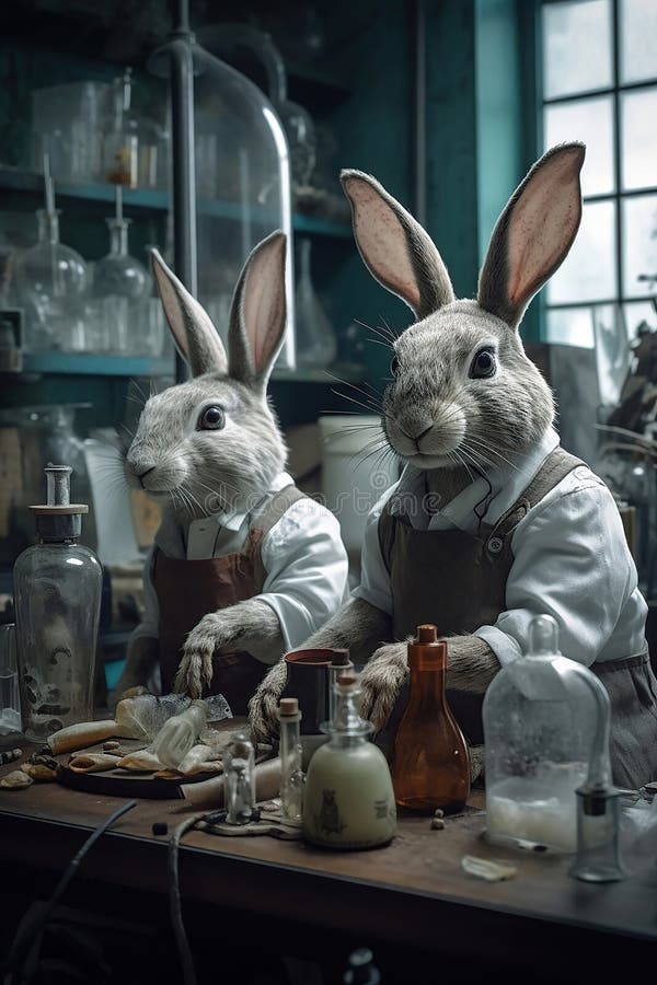 Rabbits Wearing Scientist Costumes in the Laboratory. Generative AI ...