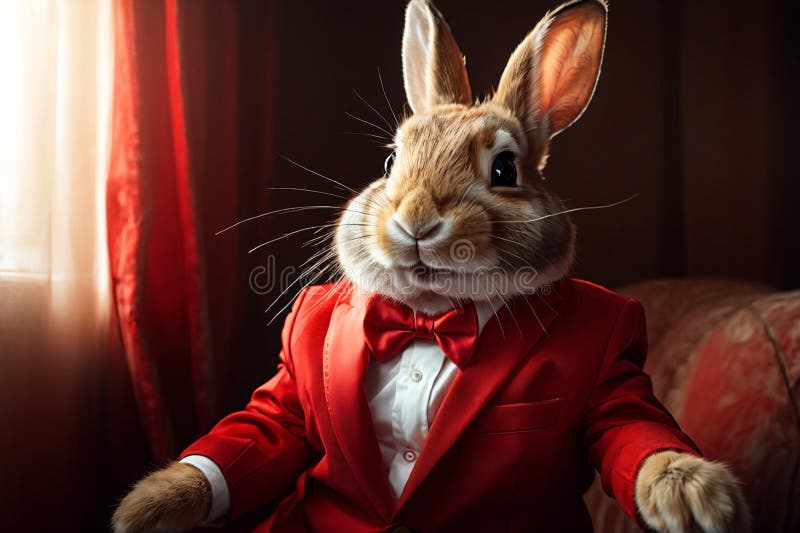 Rabit in red suit stock illustration. Illustration of rabbit - 315655257
