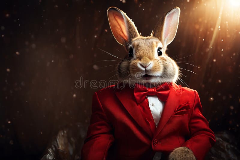 Rabit in red suit stock illustration. Illustration of luck - 315655306