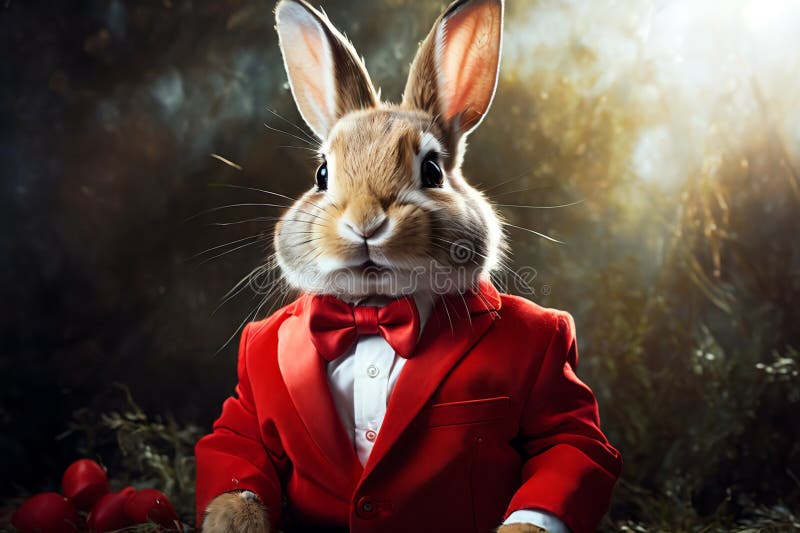 Rabit in red suit stock illustration. Illustration of generate - 315655319