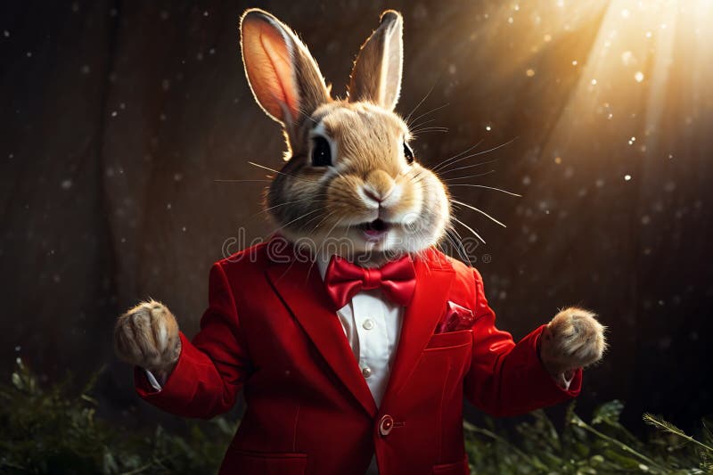 Rabit in red suit stock illustration. Illustration of curtain - 315655324