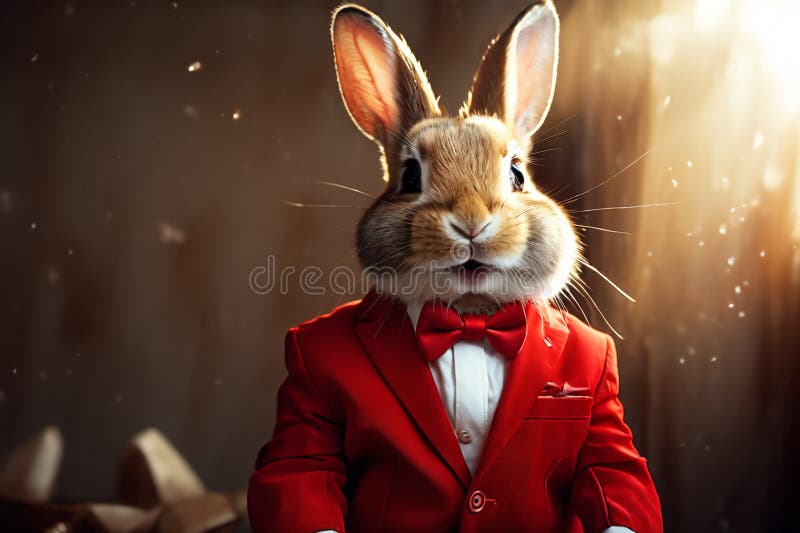 Rabit in red suit stock illustration. Illustration of luck - 315655356