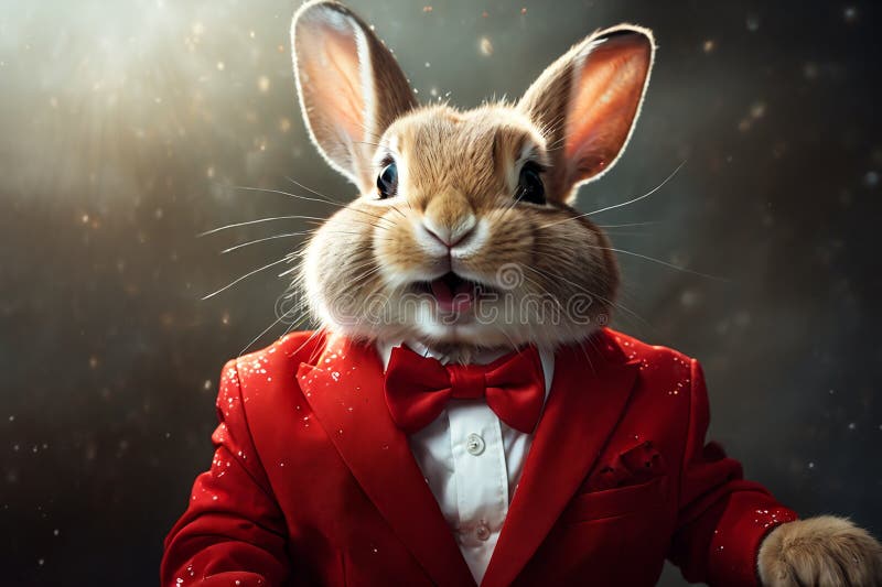 Rabit in red suit stock illustration. Illustration of curtain - 315655421