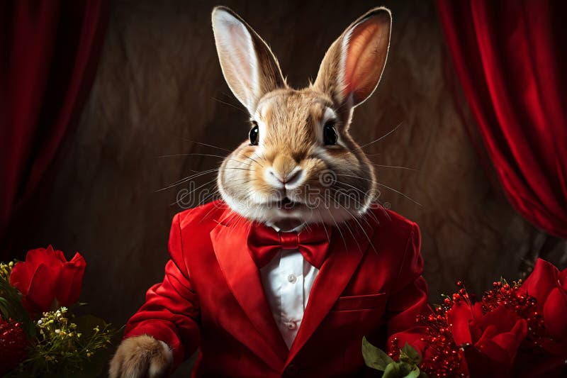 Rabit in red suit stock illustration. Illustration of curtain - 315655451