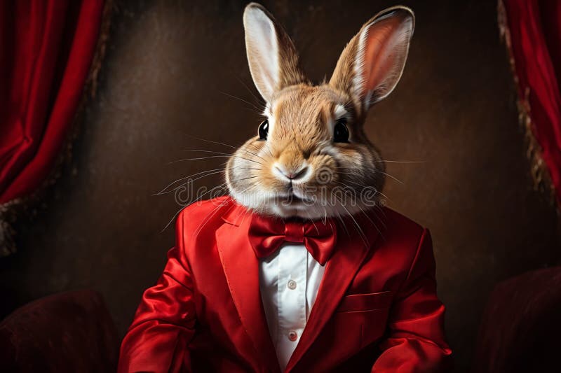Rabbbit in red suit stock illustration. Illustration of luck - 315654529