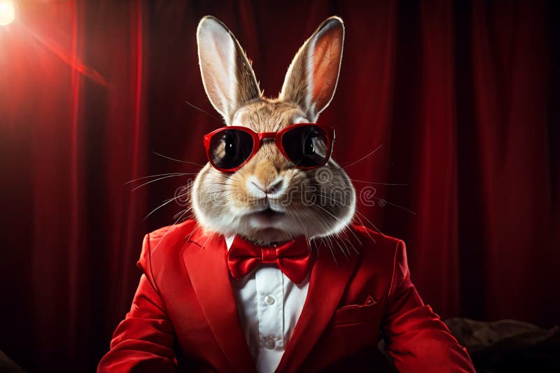 Rabbbit in red suit stock illustration. Illustration of curtain - 315654533