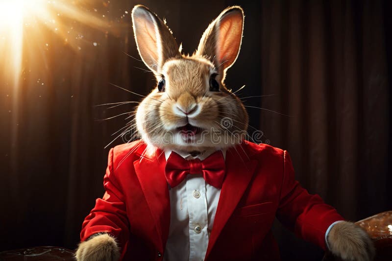 Rabbbit in red suit stock illustration. Illustration of suit - 315654642