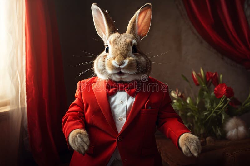 Rabbbit in red suit stock illustration. Illustration of generate ...
