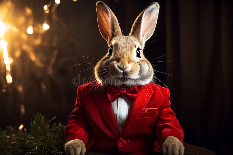 Rabbbit in red suit stock illustration. Illustration of luck - 315654655