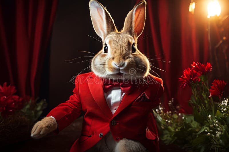 Rabbbit in red suit stock illustration. Illustration of light - 315654668