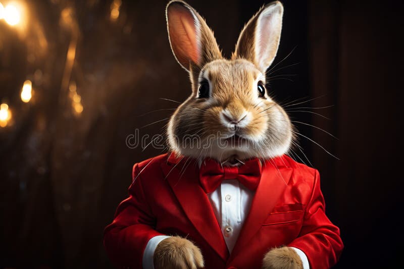 Rabbit in red suit stock illustration. Illustration of curtain - 315655494
