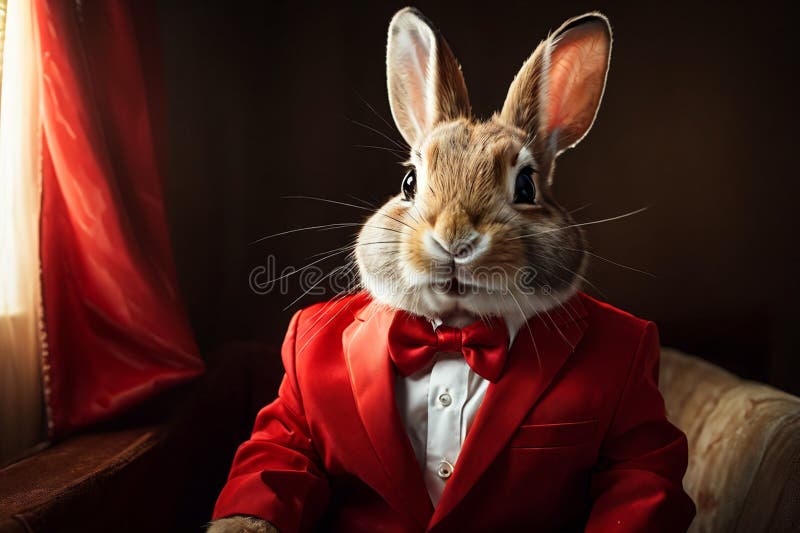 Rabit in red suit stock illustration. Illustration of generate - 315654740