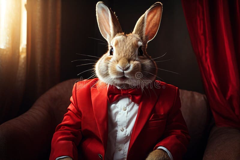 Rabit in red suit stock illustration. Illustration of curtain - 315654968