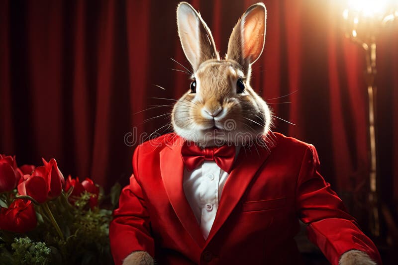 Rabit in red suit stock illustration. Illustration of curtain - 315655008