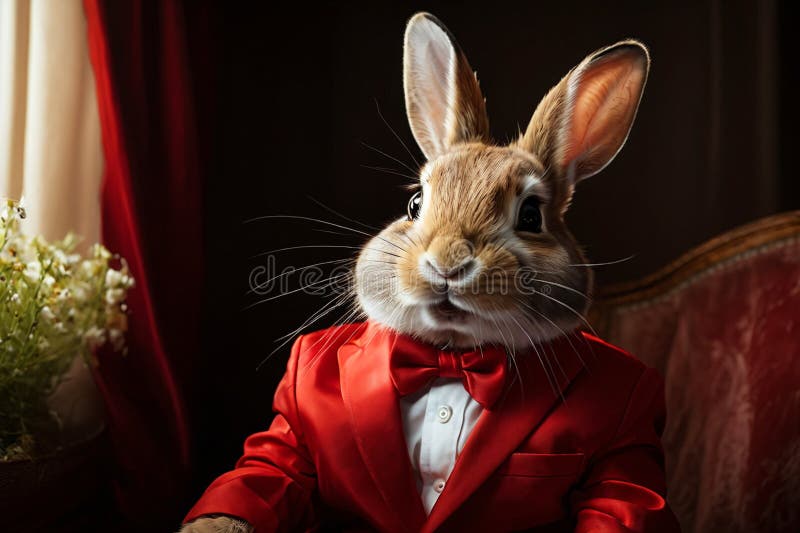 Rabit in red suit stock illustration. Illustration of rabbit - 315655077