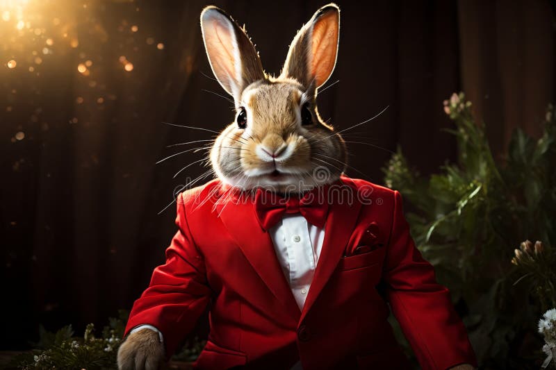 Rabit in red suit stock illustration. Illustration of rabbit - 315655125