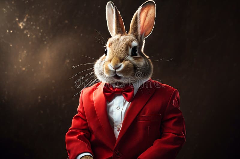 Rabit in red suit stock illustration. Illustration of curtain - 315655206