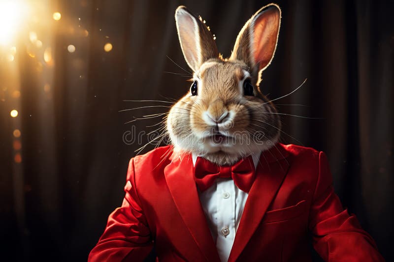 Rabit in red suit stock illustration. Illustration of curtain - 315655240
