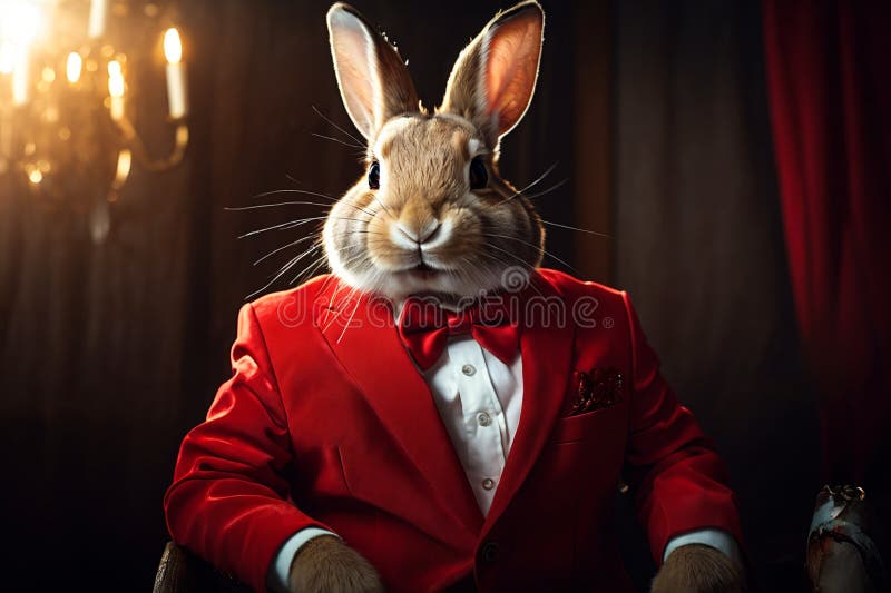 Rabit in red suit stock illustration. Illustration of luck - 315655357
