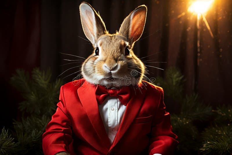 Rabit in red suit stock illustration. Illustration of luck - 315655378
