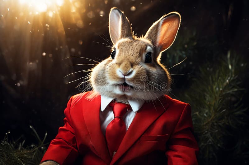 Rabit in red suit stock illustration. Illustration of luck - 315655389