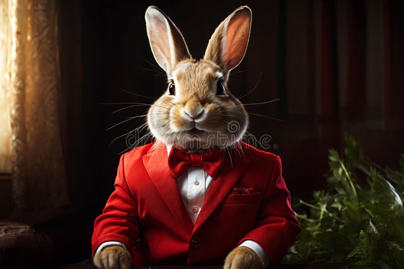 Rabit in red suit stock illustration. Illustration of rabbit - 315655429