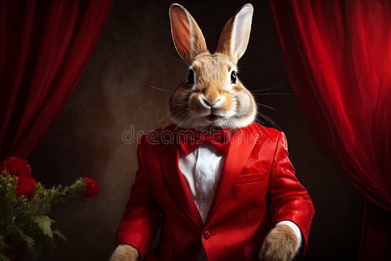 Rabit in red suit stock illustration. Illustration of generate - 315655434