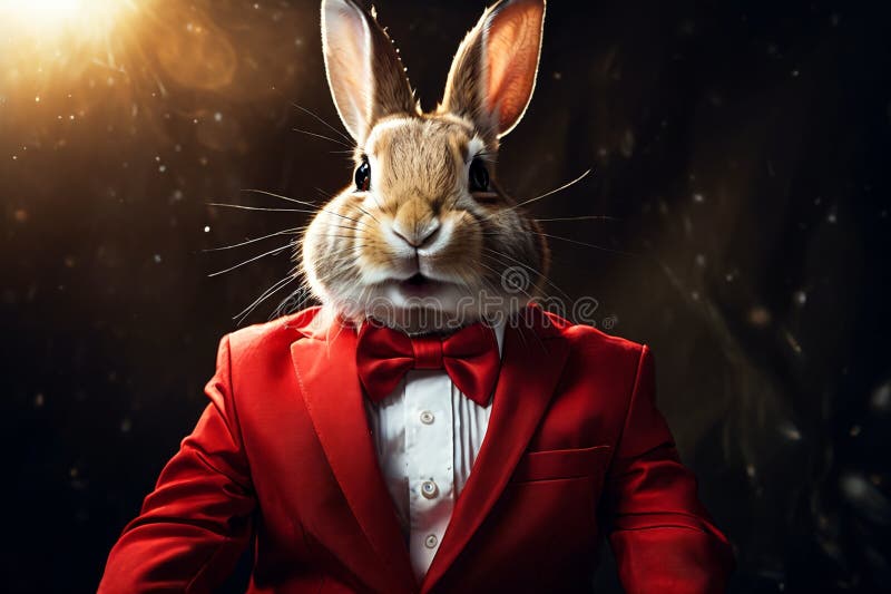 Rabit in red suit stock illustration. Illustration of luck - 315655448