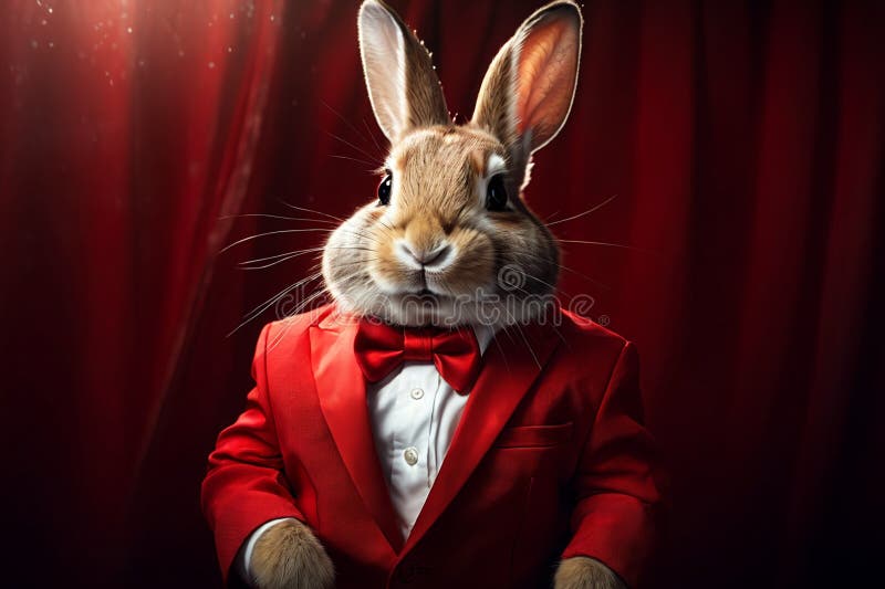 Rabit in red suit stock illustration. Illustration of curtain - 315654757