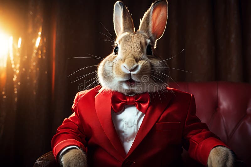 Rabit in red suit stock illustration. Illustration of luck - 315654767