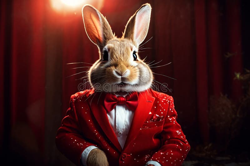 Rabit in red suit stock illustration. Illustration of curtain - 315654791