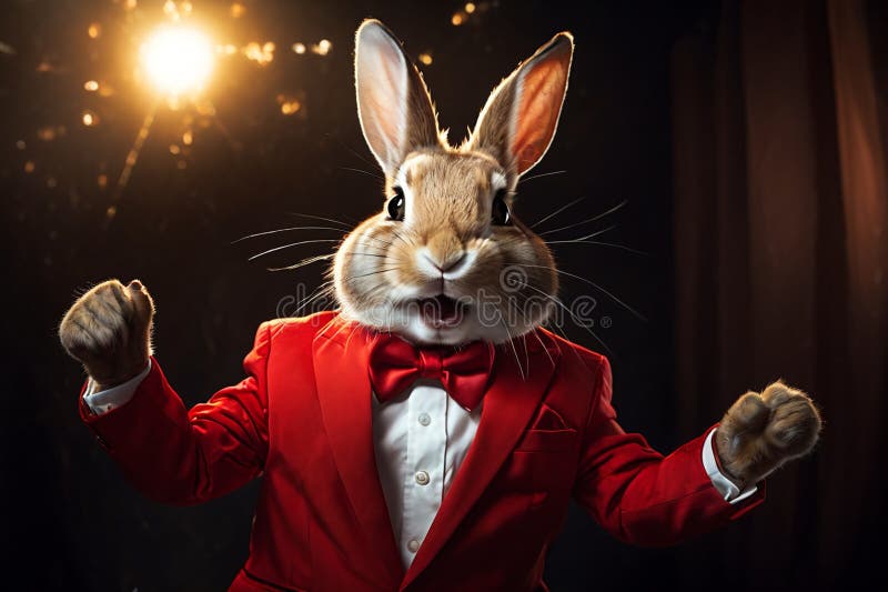 Rabit in red suit stock illustration. Illustration of curtain - 315654828