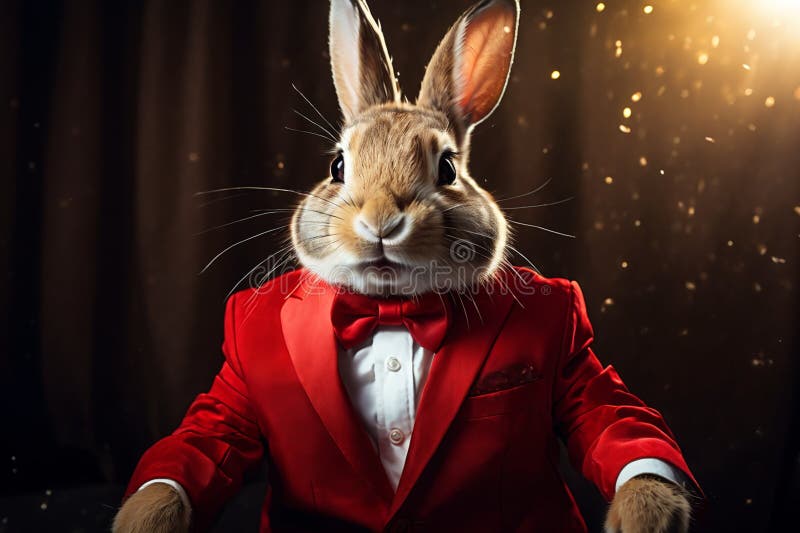 Rabit in red suit stock illustration. Illustration of luck - 315655238