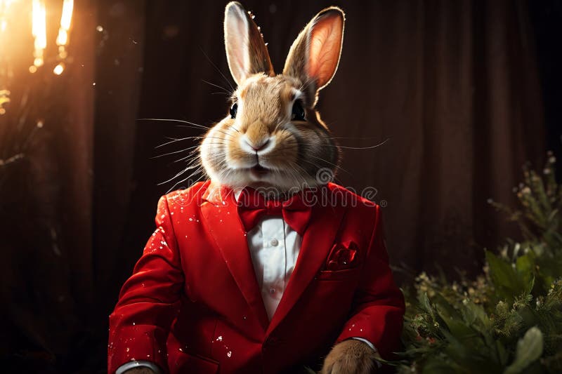 Rabit in red suit stock illustration. Illustration of rabbit - 315655320