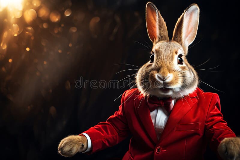 Rabit in red suit stock illustration. Illustration of luck - 315655332