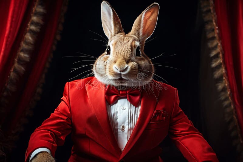 Rabit in red suit stock illustration. Illustration of curtain - 315655365