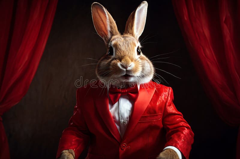 Rabit in red suit stock illustration. Illustration of luck - 315655370
