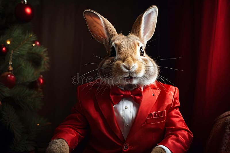 Rabit in red suit stock illustration. Illustration of curtain - 315655394