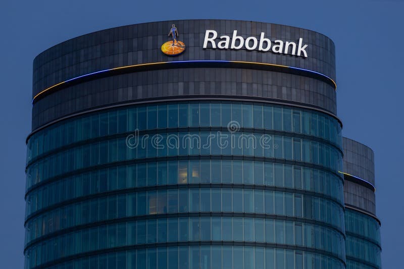 Rabobank headquarters logo editorial photo. Image of lighted - 353353006