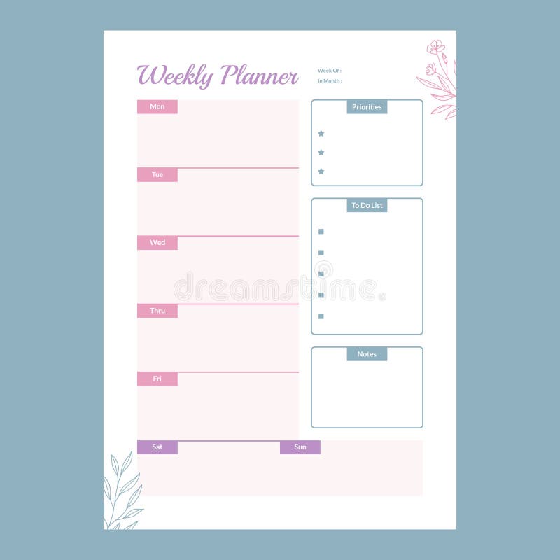 Weekly Planner Template Vector Stock Vector - Illustration of ...