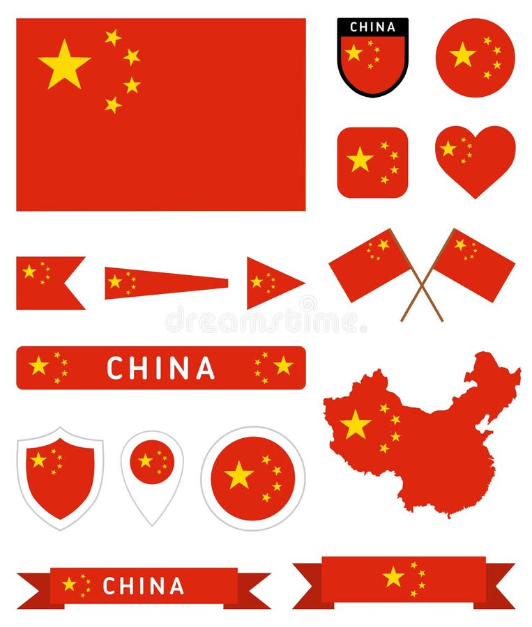 Raccolta Completa Della Bandiera Della Cina Illustrazione Vettoriale ...
