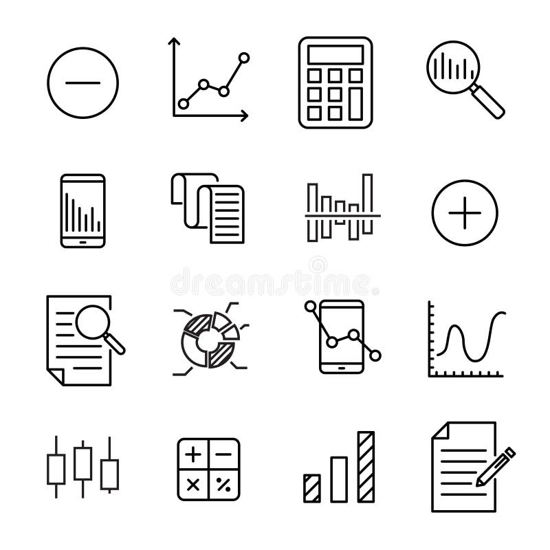 Raccolta Semplice Della Linea Relativa Icone Di Calcolo Illustrazione ...