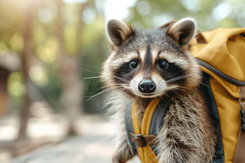 Raccoon with Backpack. Travel, Weekend Trip, Education, Back To School ...