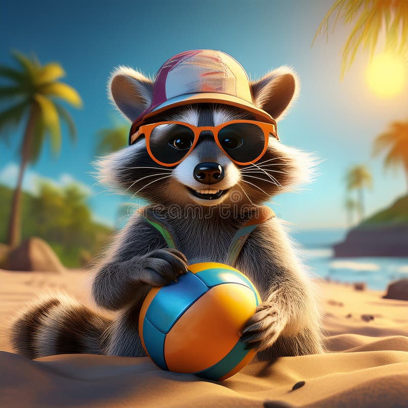 Raccoon on the Beach Cartoon Stock Image - Image of summer, fantasy ...