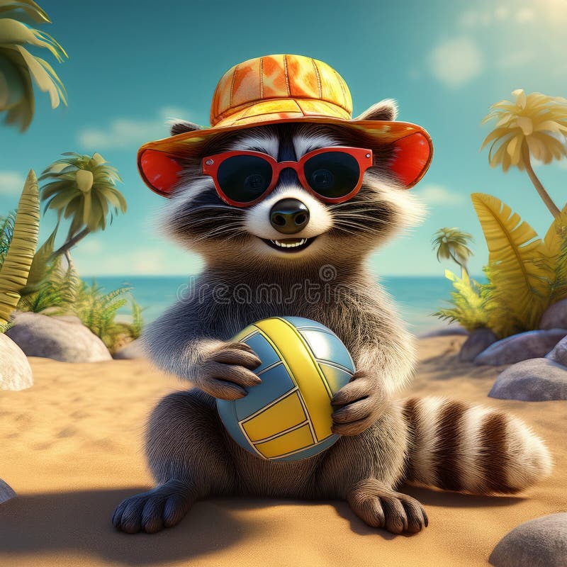 Raccoon on the Beach Cartoon Stock Image - Image of tropical, raccoon ...