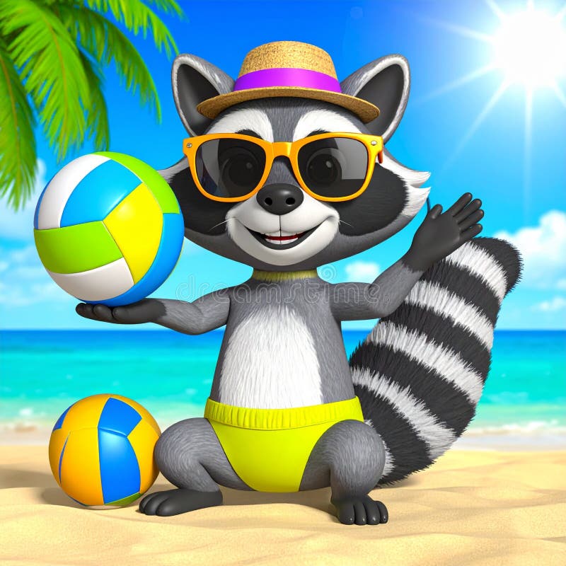 Raccoon on the Beach Cartoon Stock Photo - Image of wildlife, fantasy ...
