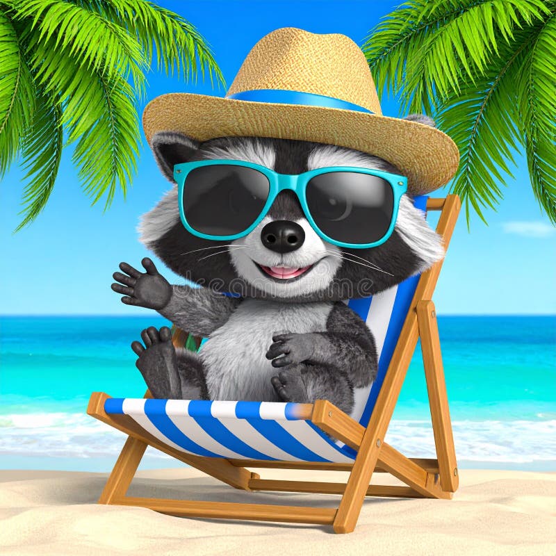 Raccoon on the Beach Cartoon Stock Photo - Image of postcard, seas ...